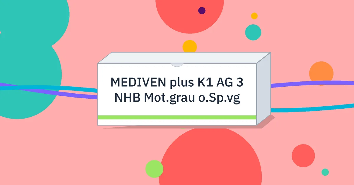 Symbolbild: Packung mit der Aufschrift MEDIVEN plus K1 AG 3 NHB Mot.grau o.Sp.vg (PZN 18940376) – Verfügbarkeit und Bezug in Apotheken in Frankfurt am Main