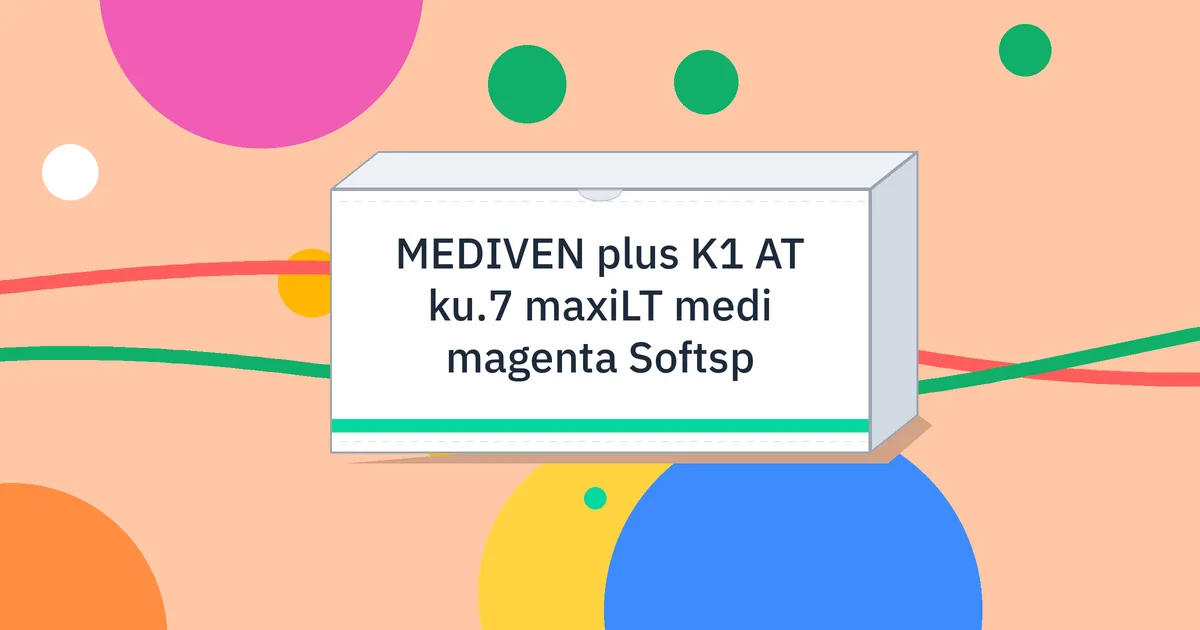 Symbolbild: Packung mit der Aufschrift MEDIVEN plus K1 AT ku.7 maxiLT medi magenta Softsp (PZN 15069664) – Verfügbarkeit und Bezug in Apotheken in Frankfurt am Main