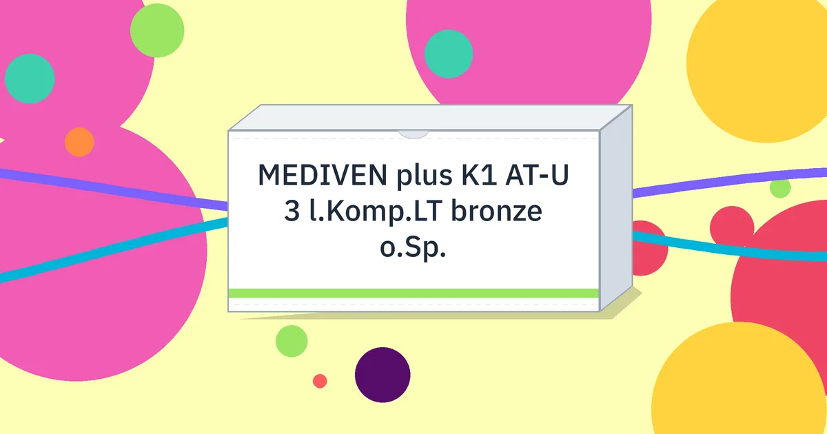 Symbolbild: Packung mit der Aufschrift MEDIVEN plus K1 AT-U 3 l.Komp.LT bronze o.Sp. (PZN 15033583) – Verfügbarkeit und Bezug in Apotheken in Frankfurt am Main