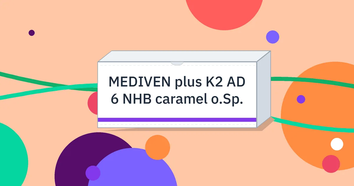 Symbolbild: Packung mit der Aufschrift MEDIVEN plus K2 AD 6 NHB caramel o.Sp. (PZN 15937310) – Verfügbarkeit und Bezug in Apotheken in Frankfurt am Main