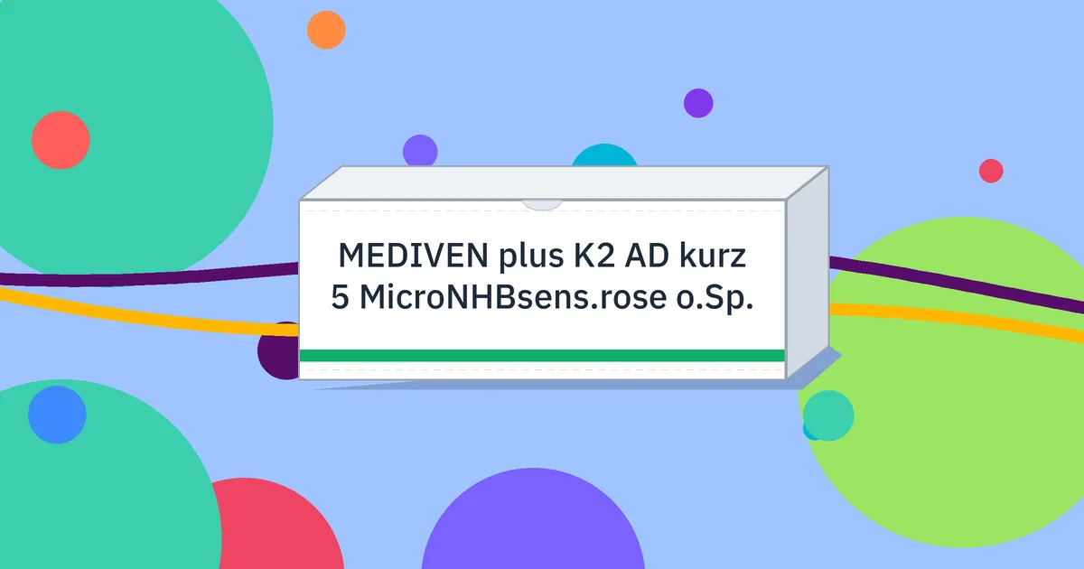 Symbolbild: Packung mit der Aufschrift MEDIVEN plus K2 AD kurz 5 MicroNHBsens.rose o.Sp. (PZN 15933878) – Verfügbarkeit und Bezug in Apotheken in Frankfurt am Main