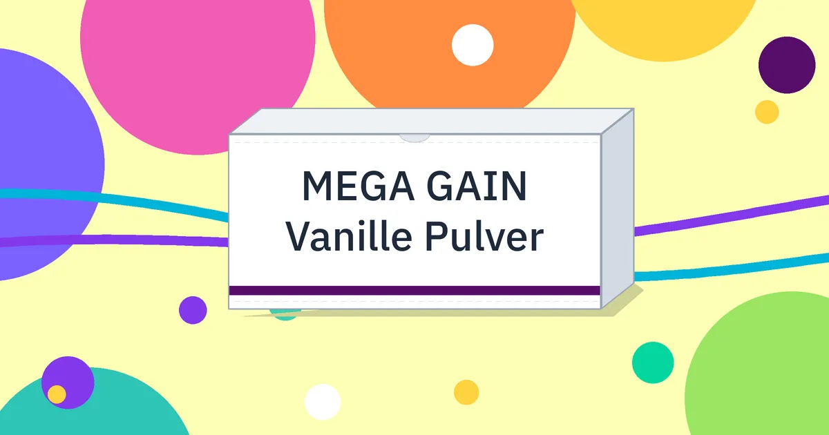 Symbolbild: Packung mit der Aufschrift MEGA GAIN Vanille Pulver (PZN 10743848) – Verfügbarkeit und Bezug in Apotheken in Frankfurt am Main