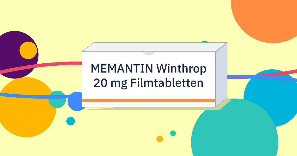 Symbolbild: Packung mit der Aufschrift MEMANTIN Winthrop 20 mg Filmtabletten (PZN 19415229) – Verfügbarkeit und Bezug in Apotheken in Frankfurt am Main