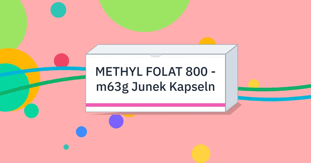 Symbolbild: Packung mit der Aufschrift METHYL FOLAT 800 -m63g Junek Kapseln (PZN 20051910) – Verfügbarkeit und Bezug in Apotheken in Frankfurt am Main