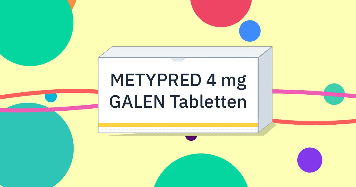 Symbolbild: Packung mit der Aufschrift METYPRED 4 mg GALEN Tabletten (PZN 01484394) – Verfügbarkeit und Bezug in Apotheken in Frankfurt am Main