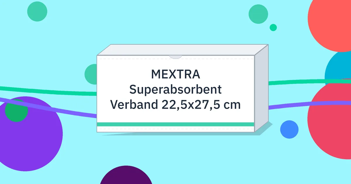 Symbolbild: Packung mit der Aufschrift MEXTRA Superabsorbent Verband 22,5x27,5 cm (PZN 17615869) – Verfügbarkeit und Bezug in Apotheken in Frankfurt am Main