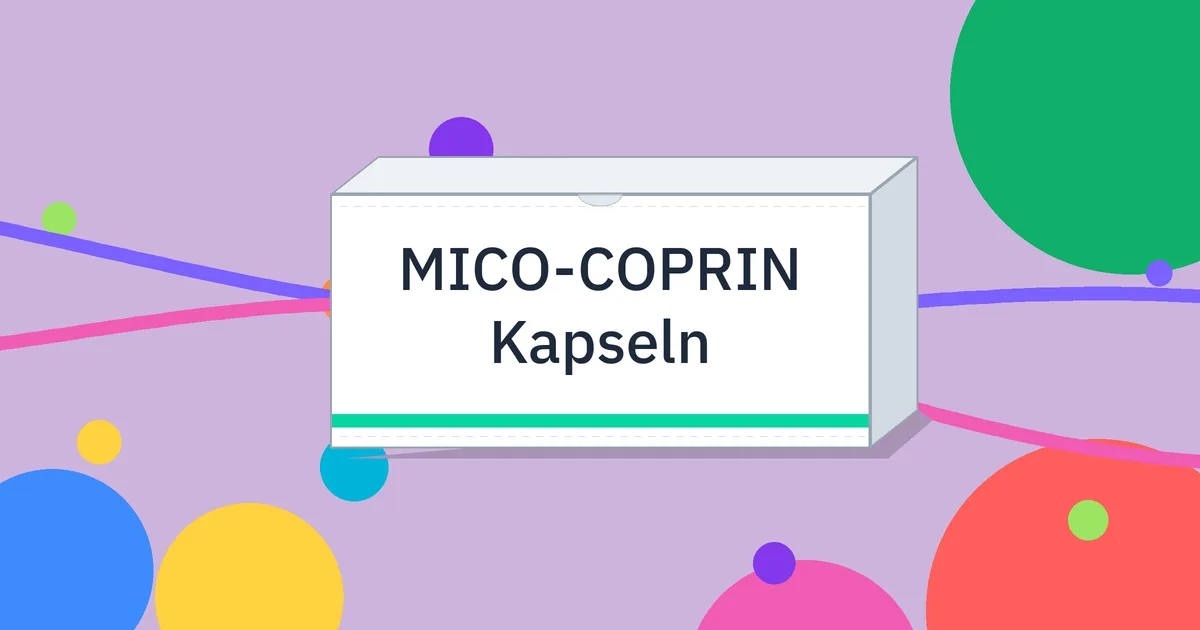Symbolbild: Packung mit der Aufschrift MICO-COPRIN Kapseln (PZN 15306147) – Verfügbarkeit und Bezug in Apotheken in Frankfurt am Main