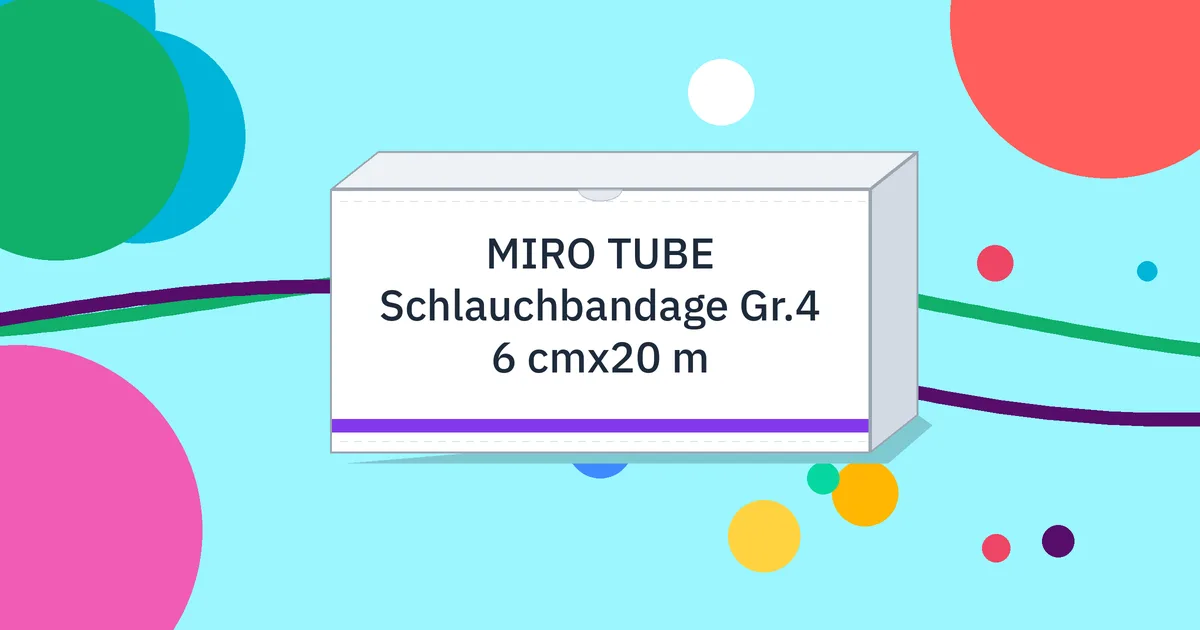 Symbolbild: Packung mit der Aufschrift MIRO TUBE Schlauchbandage Gr.4 6 cmx20 m (PZN 06855487) – Verfügbarkeit und Bezug in Apotheken in Frankfurt am Main