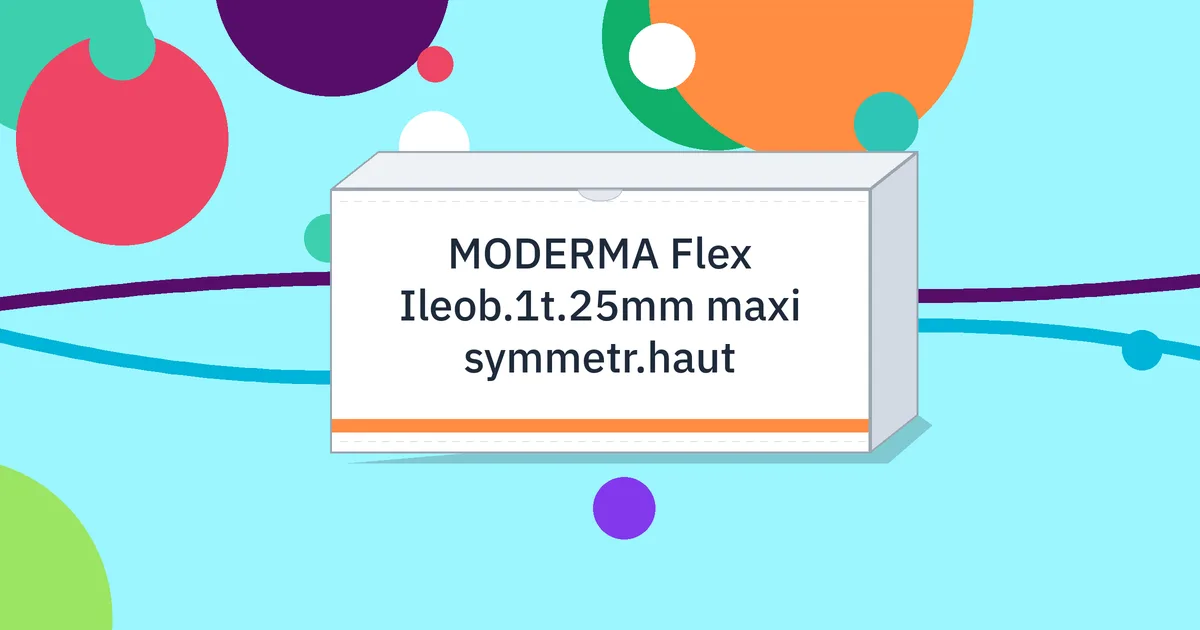 Symbolbild: Packung mit der Aufschrift MODERMA Flex Ileob.1t.25mm maxi symmetr.haut (PZN 00437205) – Verfügbarkeit und Bezug in Apotheken in Frankfurt am Main