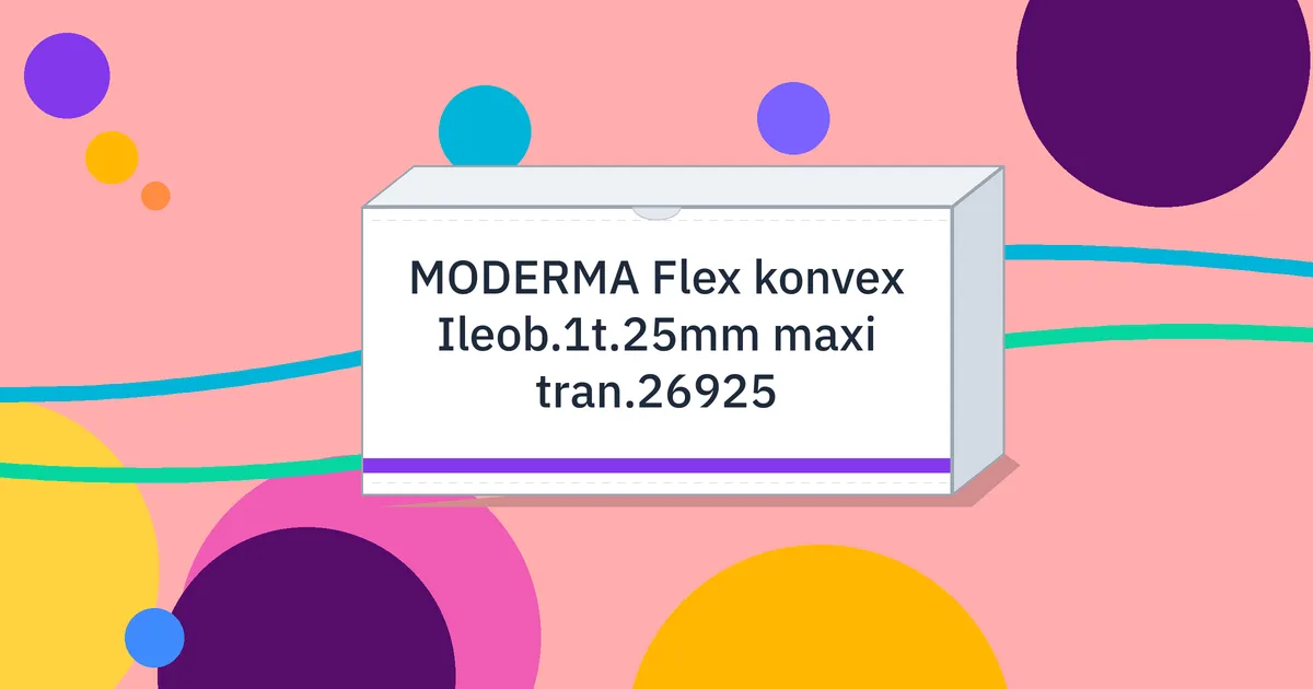 Symbolbild: Packung mit der Aufschrift MODERMA Flex konvex Ileob.1t.25mm maxi tran.26925 (PZN 04194917) – Verfügbarkeit und Bezug in Apotheken in Frankfurt am Main