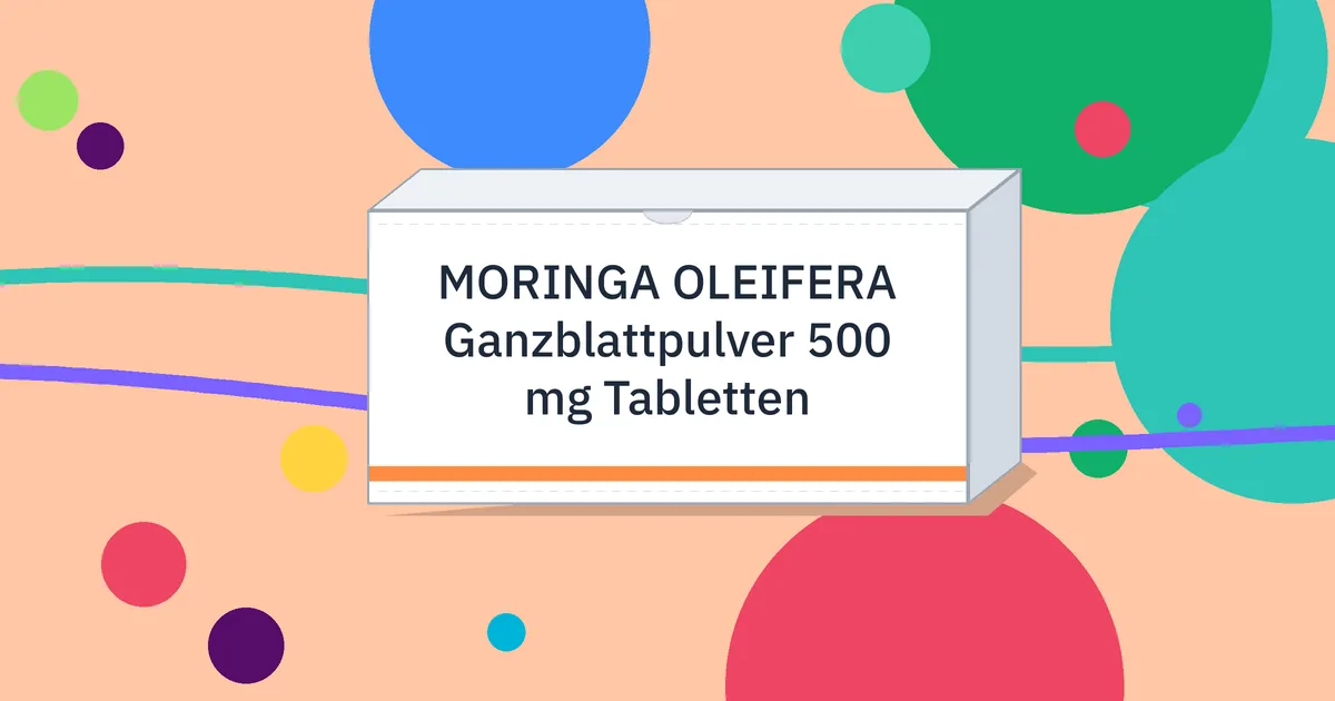 Symbolbild: Packung mit der Aufschrift MORINGA OLEIFERA Ganzblattpulver 500 mg Tabletten (PZN 10009396) – Verfügbarkeit und Bezug in Apotheken in Frankfurt am Main