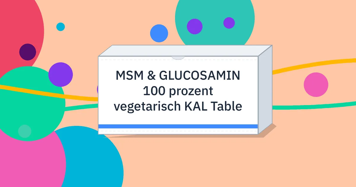 Symbolbild: Packung mit der Aufschrift MSM & GLUCOSAMIN 100 prozent vegetarisch KAL Table (PZN 17214952) – Verfügbarkeit und Bezug in Apotheken in Frankfurt am Main