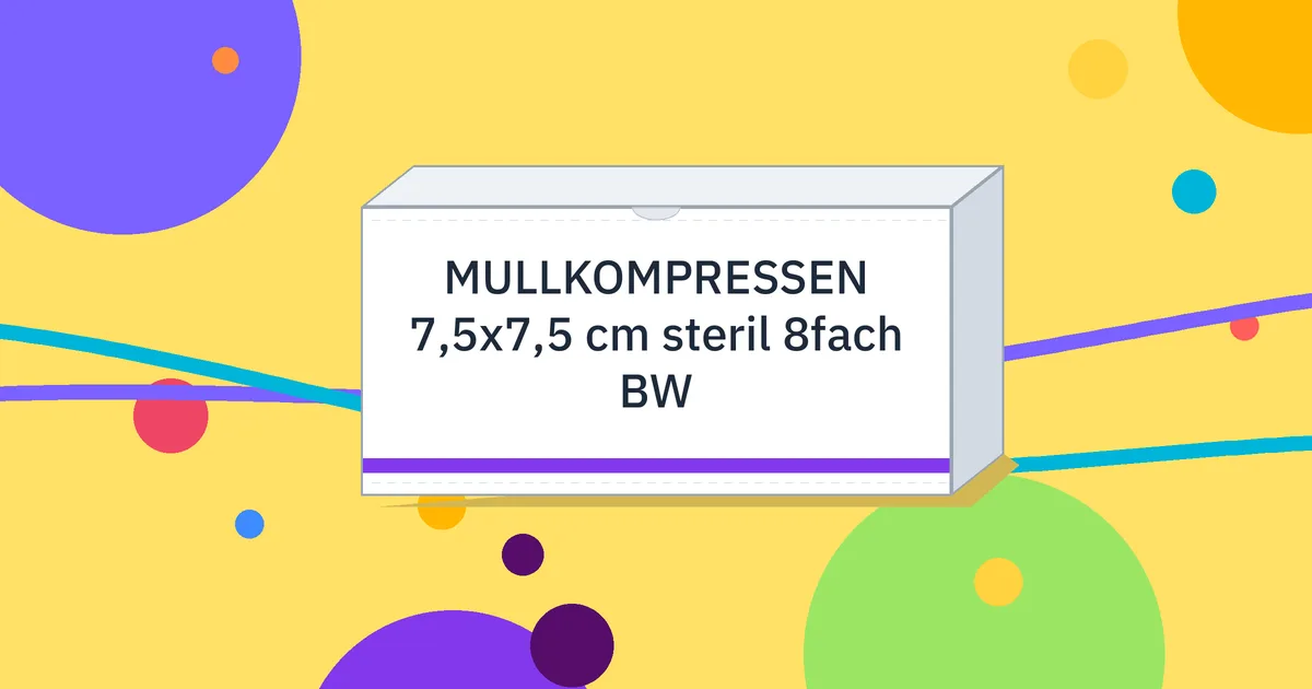 Symbolbild: Packung mit der Aufschrift MULLKOMPRESSEN 7,5x7,5 cm steril 8fach BW (PZN 07453590) – Verfügbarkeit und Bezug in Apotheken in Frankfurt am Main