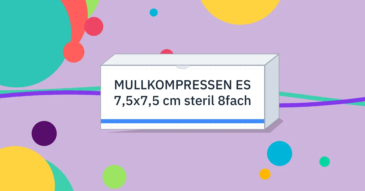 Symbolbild: Packung mit der Aufschrift MULLKOMPRESSEN ES 7,5x7,5 cm steril 8fach (PZN 06192176) – Verfügbarkeit und Bezug in Apotheken in Frankfurt am Main
