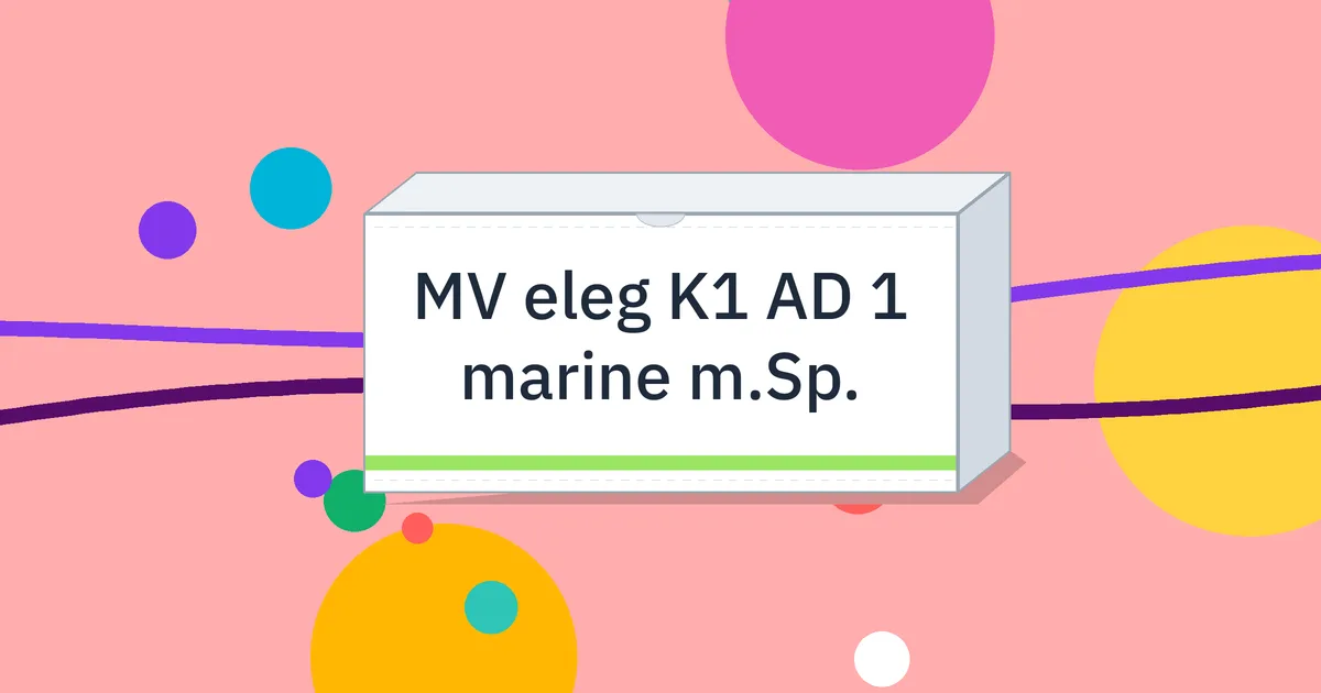 Symbolbild: Packung mit der Aufschrift MV eleg K1 AD 1 marine m.Sp. (PZN 14583583) – Verfügbarkeit und Bezug in Apotheken in Frankfurt am Main