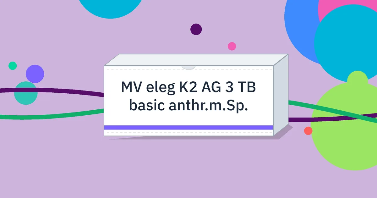 Symbolbild: Packung mit der Aufschrift MV eleg K2 AG 3 TB basic anthr.m.Sp. (PZN 00210507) – Verfügbarkeit und Bezug in Apotheken in Frankfurt am Main