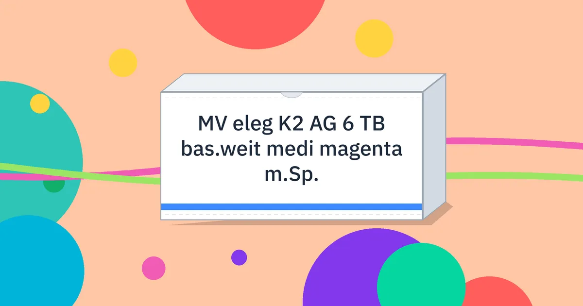 Symbolbild: Packung mit der Aufschrift MV eleg K2 AG 6 TB bas.weit medi magenta m.Sp. (PZN 15283239) – Verfügbarkeit und Bezug in Apotheken in Frankfurt am Main