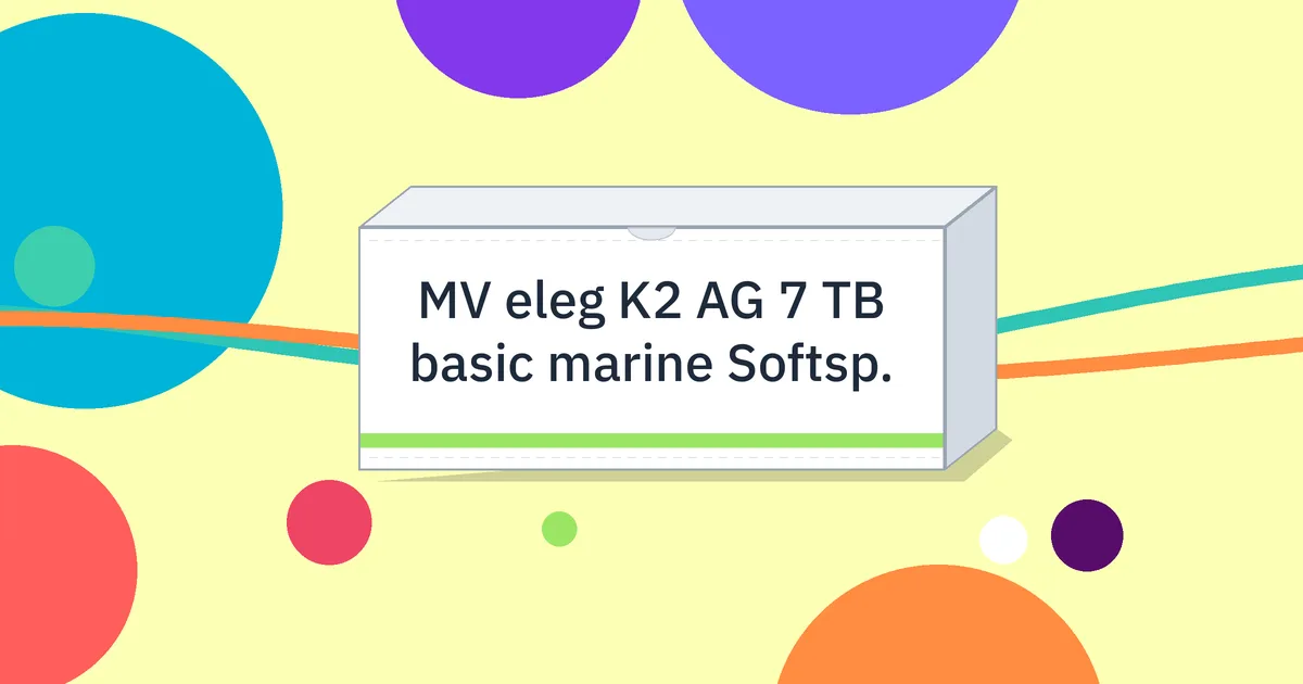 Symbolbild: Packung mit der Aufschrift MV eleg K2 AG 7 TB basic marine Softsp. (PZN 14613806) – Verfügbarkeit und Bezug in Apotheken in Frankfurt am Main
