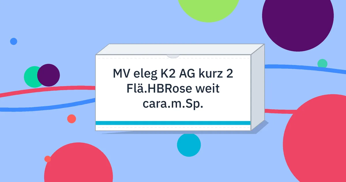 Symbolbild: Packung mit der Aufschrift MV eleg K2 AG kurz 2 Flä.HBRose weit cara.m.Sp. (PZN 15706697) – Verfügbarkeit und Bezug in Apotheken in Frankfurt am Main