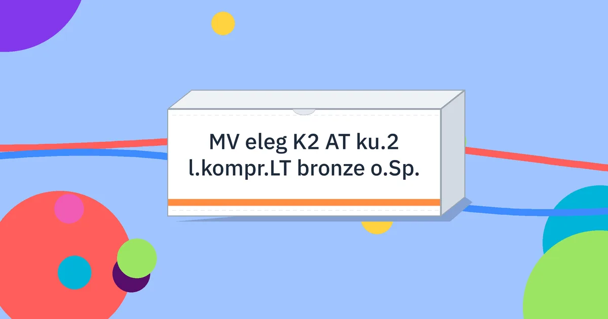 Symbolbild: Packung mit der Aufschrift MV eleg K2 AT ku.2 l.kompr.LT bronze o.Sp. (PZN 15287473) – Verfügbarkeit und Bezug in Apotheken in Frankfurt am Main
