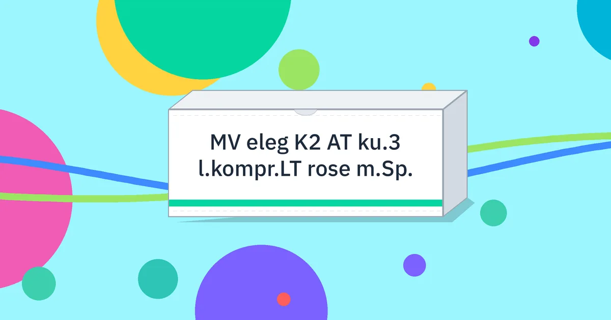 Symbolbild: Packung mit der Aufschrift MV eleg K2 AT ku.3 l.kompr.LT rose m.Sp. (PZN 14691574) – Verfügbarkeit und Bezug in Apotheken in Frankfurt am Main