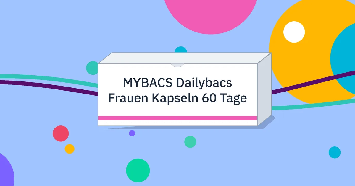 Symbolbild: Packung mit der Aufschrift MYBACS Dailybacs Frauen Kapseln 60 Tage (PZN 18227744) – Verfügbarkeit und Bezug in Apotheken in Frankfurt am Main