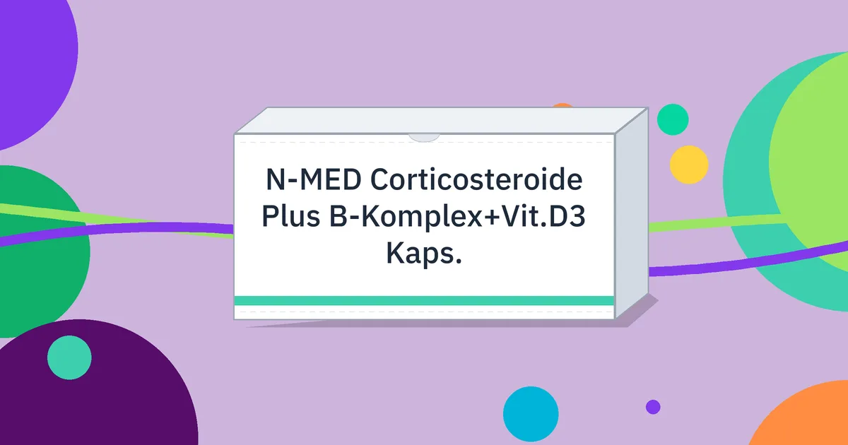 Symbolbild: Packung mit der Aufschrift N-MED Corticosteroide Plus B-Komplex+Vit.D3 Kaps. (PZN 20739776) – Verfügbarkeit und Bezug in Apotheken in Frankfurt am Main