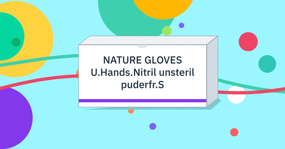 Symbolbild: Packung mit der Aufschrift NATURE GLOVES U.Hands.Nitril unsteril puderfr.S (PZN 18034152) – Verfügbarkeit und Bezug in Apotheken in Frankfurt am Main