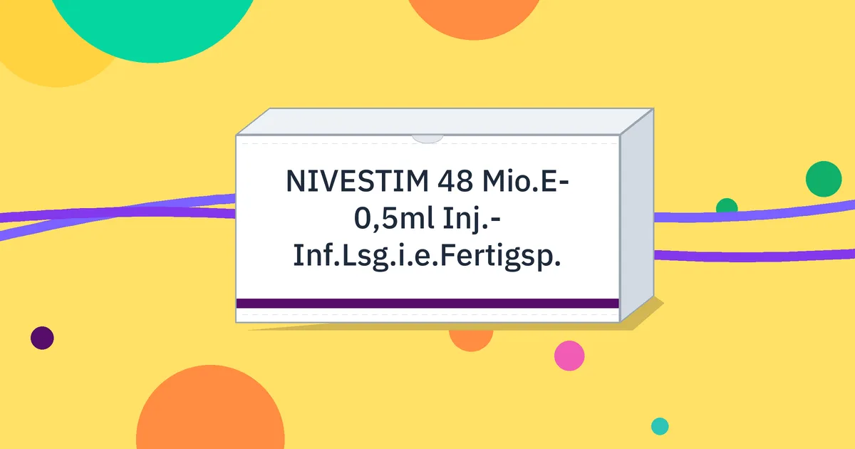 Symbolbild: Packung mit der Aufschrift NIVESTIM 48 Mio.E-0,5ml Inj.-Inf.Lsg.i.e.Fertigsp. (PZN 11649235) – Verfügbarkeit und Bezug in Apotheken in Frankfurt am Main