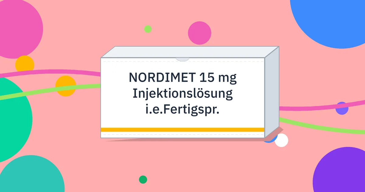 Symbolbild: Packung mit der Aufschrift NORDIMET 15 mg Injektionslösung i.e.Fertigspr. (PZN 15264851) – Verfügbarkeit und Bezug in Apotheken in Frankfurt am Main