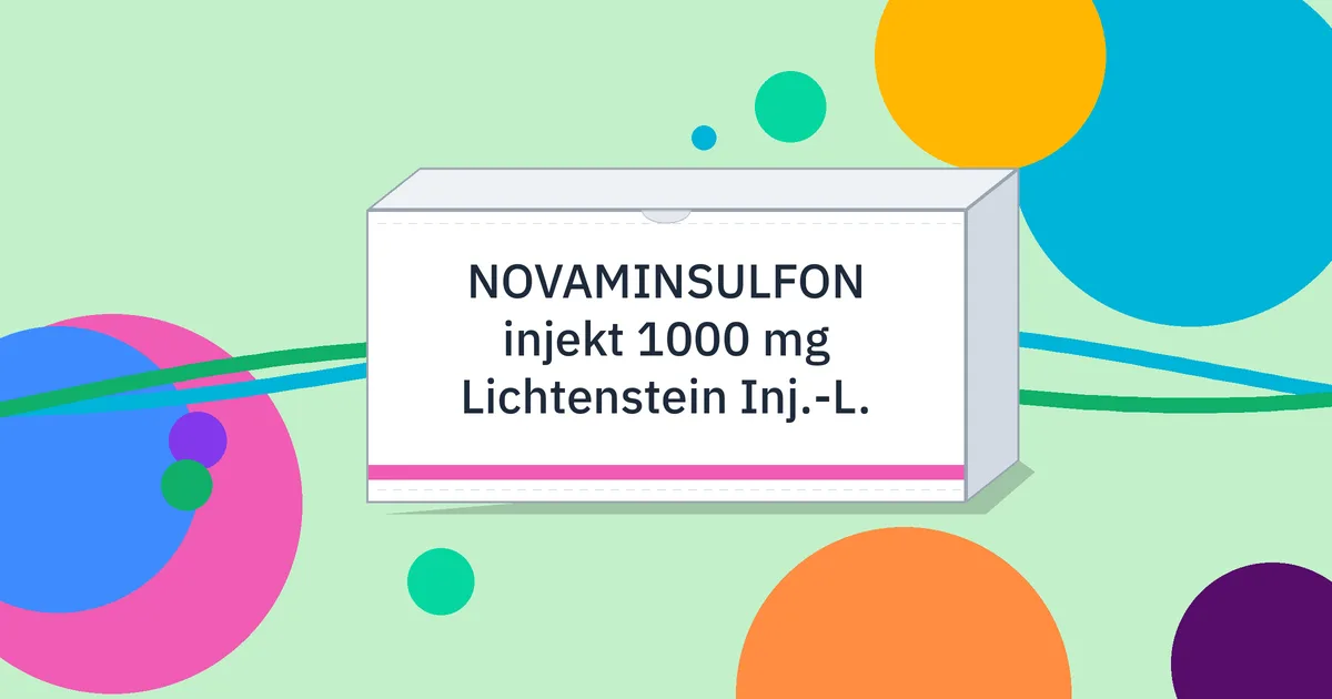 Symbolbild: Packung mit der Aufschrift NOVAMINSULFON injekt 1000 mg Lichtenstein Inj.-L. (PZN 08871562) – Verfügbarkeit und Bezug in Apotheken in Frankfurt am Main