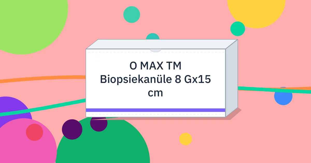 Symbolbild: Packung mit der Aufschrift O MAX TM Biopsiekanüle 8 Gx15 cm (PZN 12497709) – Verfügbarkeit und Bezug in Apotheken in Frankfurt am Main