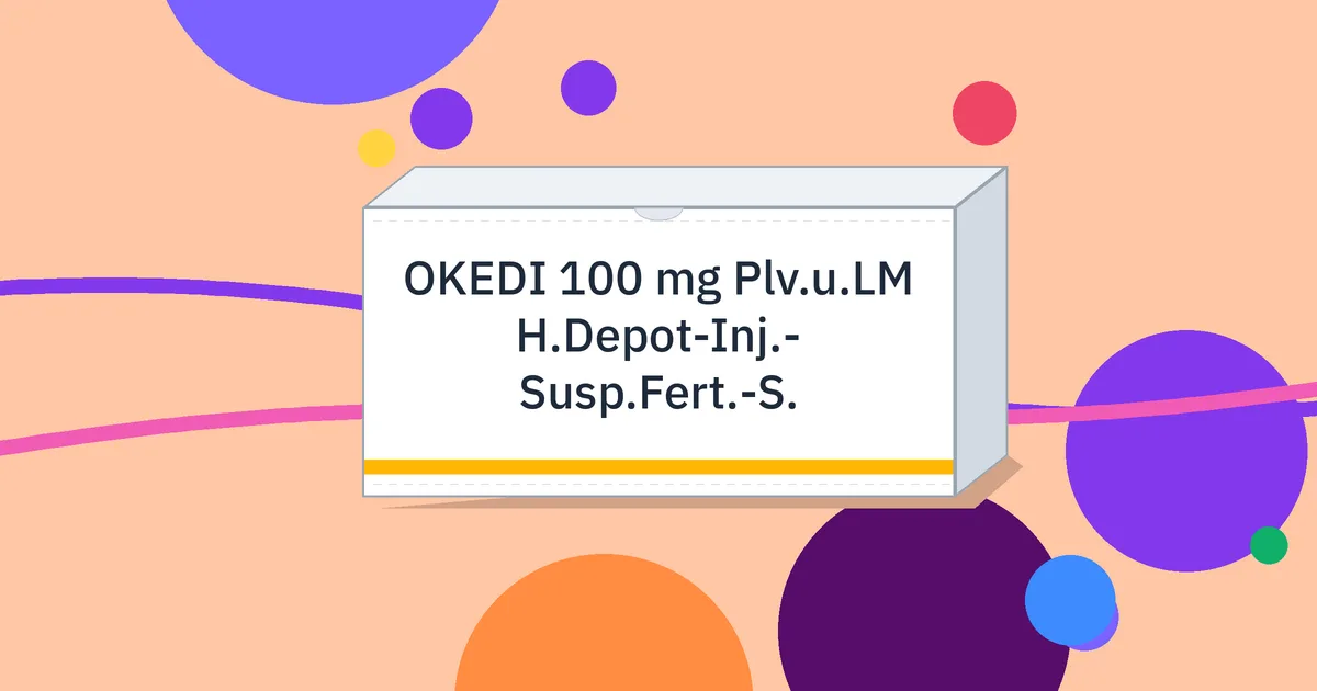 Symbolbild: Packung mit der Aufschrift OKEDI 100 mg Plv.u.LM H.Depot-Inj.-Susp.Fert.-S. (PZN 18332642) – Verfügbarkeit und Bezug in Apotheken in Frankfurt am Main