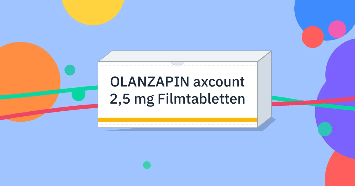 Symbolbild: Packung mit der Aufschrift OLANZAPIN axcount 2,5 mg Filmtabletten (PZN 10521987) – Verfügbarkeit und Bezug in Apotheken in Frankfurt am Main