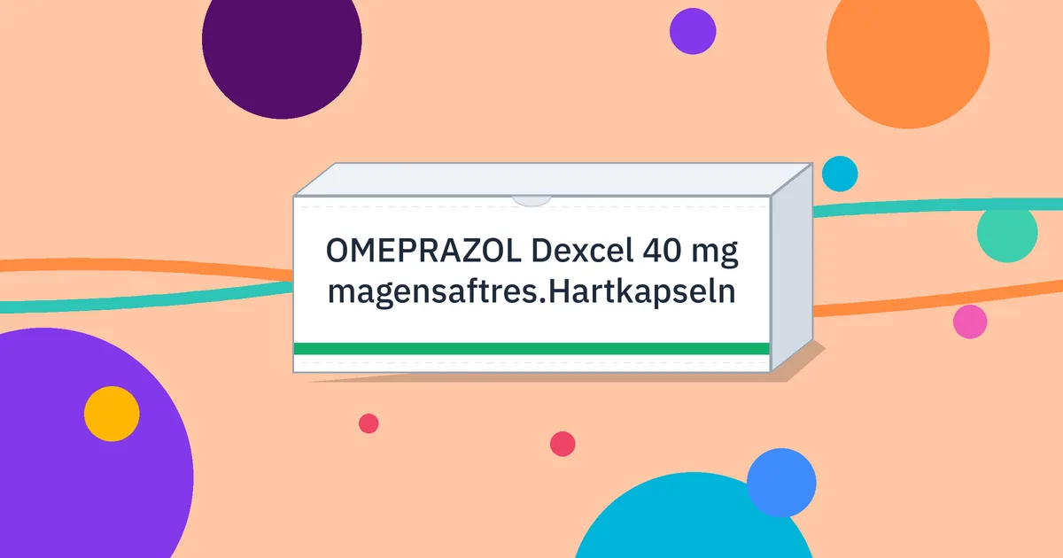 Symbolbild: Packung mit der Aufschrift OMEPRAZOL Dexcel 40 mg magensaftres.Hartkapseln (PZN 07745884) – Verfügbarkeit und Bezug in Apotheken in Frankfurt am Main