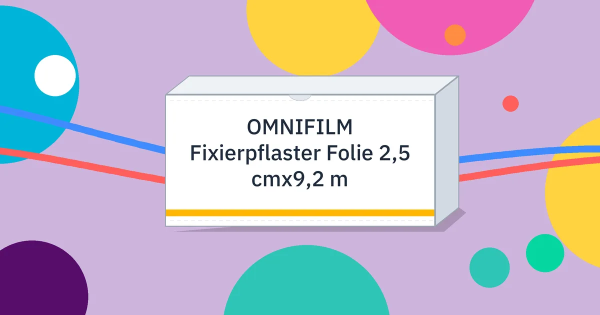 Symbolbild: Packung mit der Aufschrift OMNIFILM Fixierpflaster Folie 2,5 cmx9,2 m (PZN 12380717) – Verfügbarkeit und Bezug in Apotheken in Frankfurt am Main