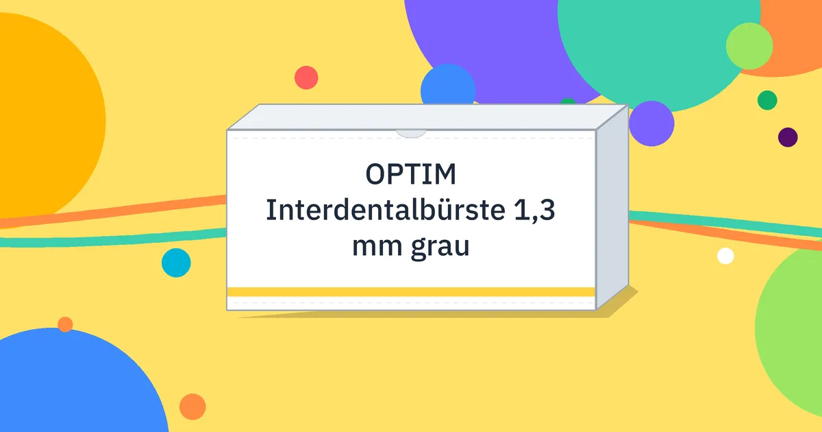 Symbolbild: Packung mit der Aufschrift OPTIM Interdentalbürste 1,3 mm grau (PZN 16237595) – Verfügbarkeit und Bezug in Apotheken in Frankfurt am Main