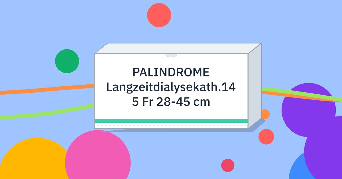 Symbolbild: Packung mit der Aufschrift PALINDROME Langzeitdialysekath.14 5 Fr 28-45 cm (PZN 00154594) – Verfügbarkeit und Bezug in Apotheken in Frankfurt am Main
