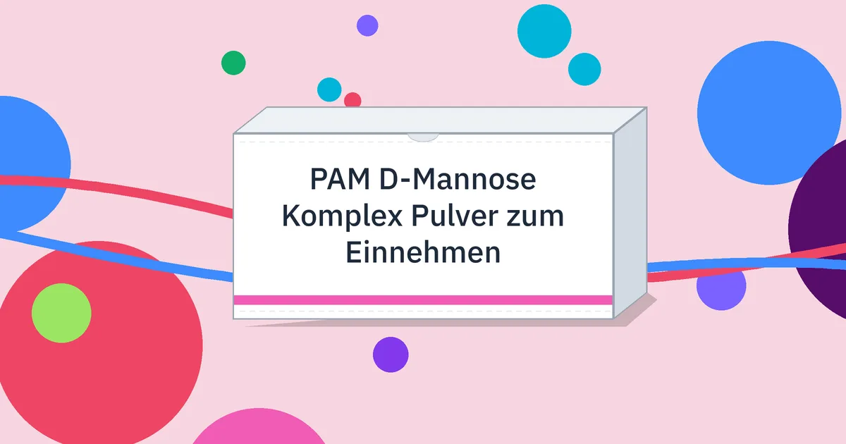 Symbolbild: Packung mit der Aufschrift PAM D-Mannose Komplex Pulver zum Einnehmen (PZN 20280332) – Verfügbarkeit und Bezug in Apotheken in Frankfurt am Main