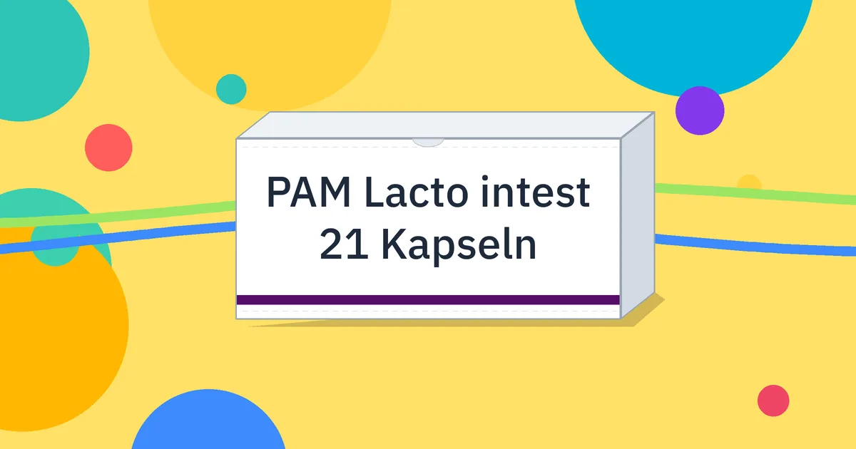 Symbolbild: Packung mit der Aufschrift PAM Lacto intest 21 Kapseln (PZN 20299751) – Verfügbarkeit und Bezug in Apotheken in Frankfurt am Main