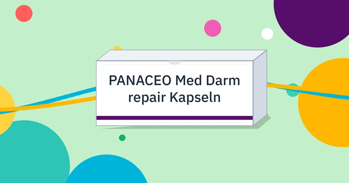 Symbolbild: Packung mit der Aufschrift PANACEO Med Darm repair Kapseln (PZN 16886313) – Verfügbarkeit und Bezug in Apotheken in Frankfurt am Main