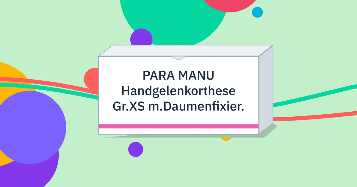 Symbolbild: Packung mit der Aufschrift PARA MANU Handgelenkorthese Gr.XS m.Daumenfixier. (PZN 06990446) – Verfügbarkeit und Bezug in Apotheken in Frankfurt am Main
