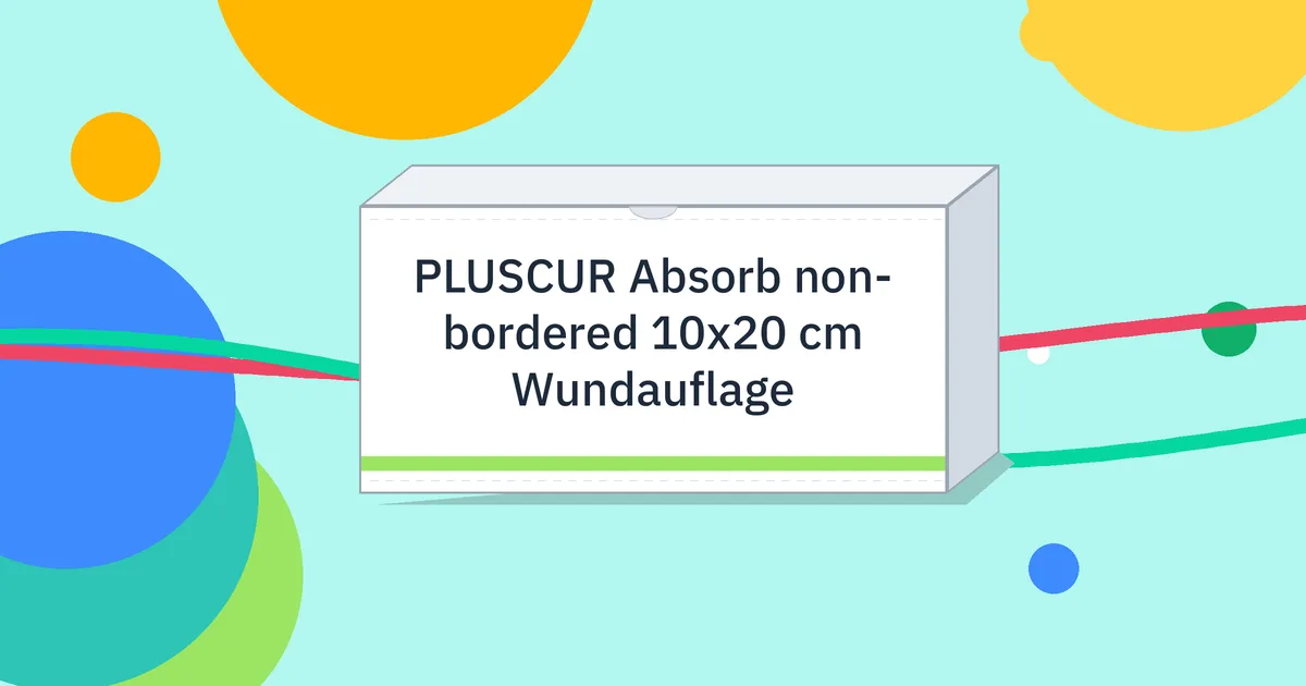 Symbolbild: Packung mit der Aufschrift PLUSCUR Absorb non-bordered 10x20 cm Wundauflage (PZN 16734282) – Verfügbarkeit und Bezug in Apotheken in Frankfurt am Main