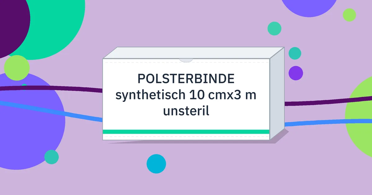 Symbolbild: Packung mit der Aufschrift POLSTERBINDE synthetisch 10 cmx3 m unsteril (PZN 11058706) – Verfügbarkeit und Bezug in Apotheken in Frankfurt am Main