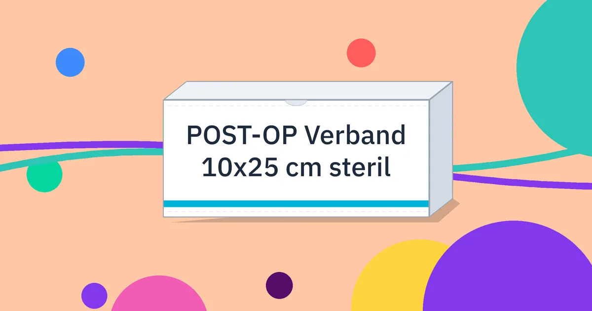 Symbolbild: Packung mit der Aufschrift POST-OP Verband 10x25 cm steril (PZN 17562334) – Verfügbarkeit und Bezug in Apotheken in Frankfurt am Main