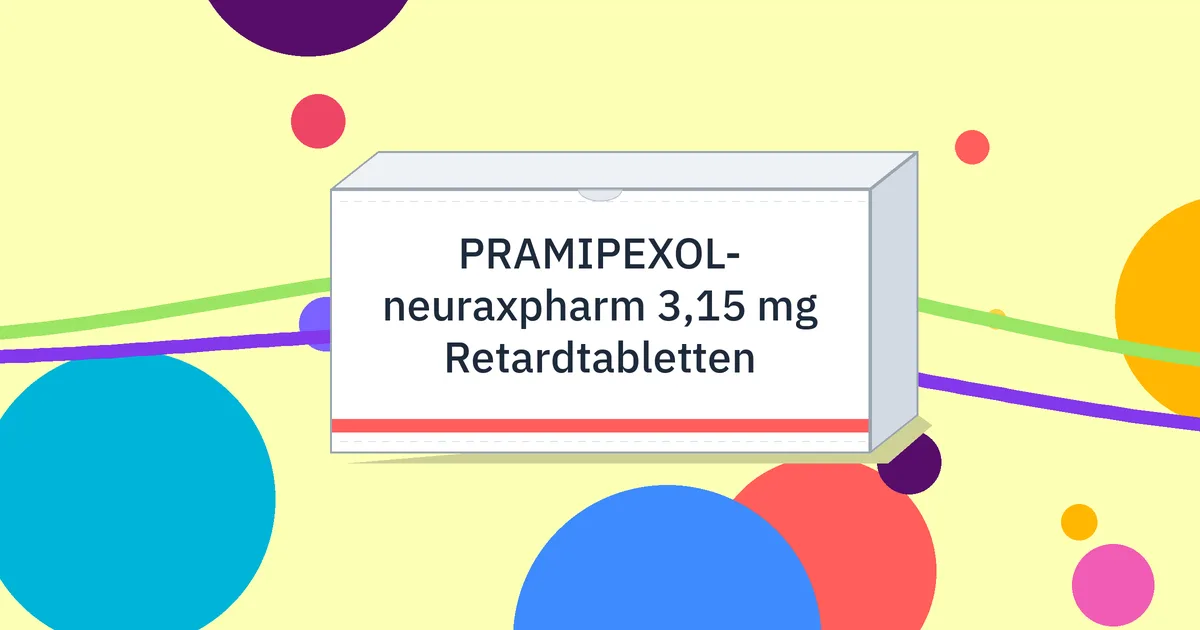 Symbolbild: Packung mit der Aufschrift PRAMIPEXOL-neuraxpharm 3,15 mg Retardtabletten (PZN 12420055) – Verfügbarkeit und Bezug in Apotheken in Frankfurt am Main