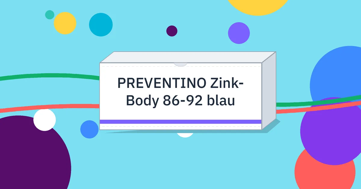 Symbolbild: Packung mit der Aufschrift PREVENTINO Zink-Body 86-92 blau (PZN 12447462) – Verfügbarkeit und Bezug in Apotheken in Frankfurt am Main
