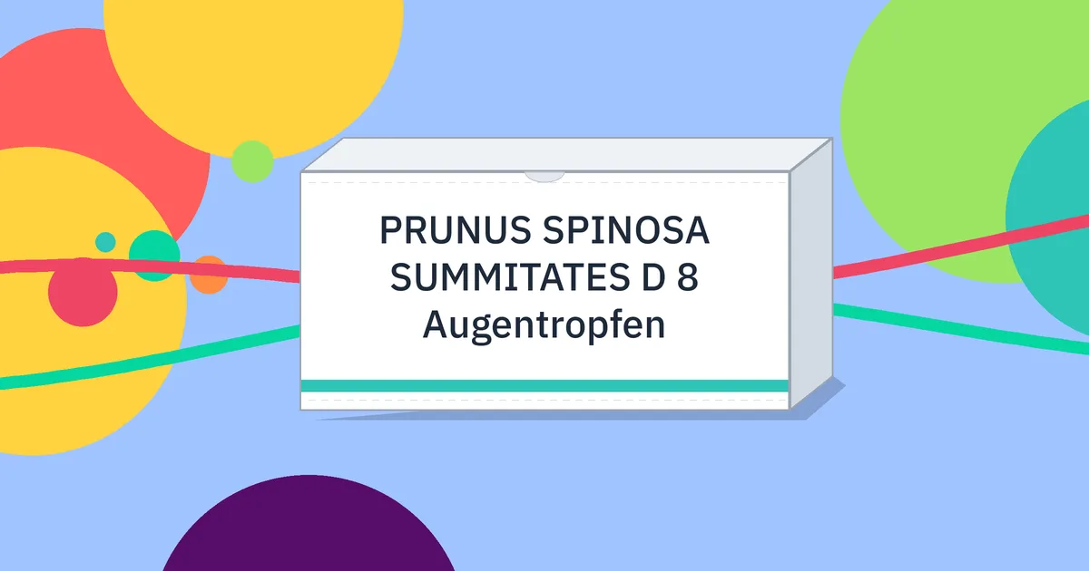 Symbolbild: Packung mit der Aufschrift PRUNUS SPINOSA SUMMITATES D 8 Augentropfen (PZN 06698088) – Verfügbarkeit und Bezug in Apotheken in Frankfurt am Main