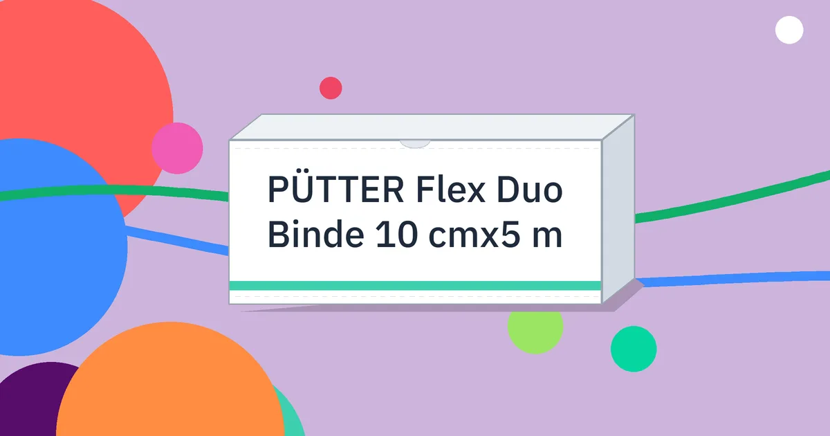 Symbolbild: Packung mit der Aufschrift PÜTTER Flex Duo Binde 10 cmx5 m (PZN 08402577) – Verfügbarkeit und Bezug in Apotheken in Frankfurt am Main