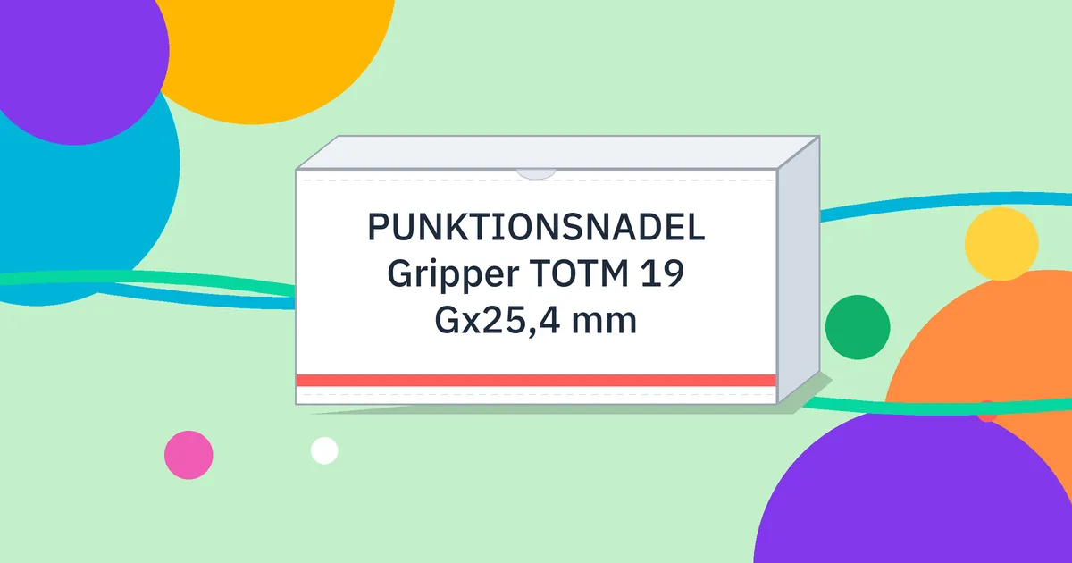 Symbolbild: Packung mit der Aufschrift PUNKTIONSNADEL Gripper TOTM 19 Gx25,4 mm (PZN 09422116) – Verfügbarkeit und Bezug in Apotheken in Frankfurt am Main